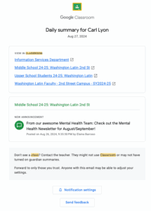 Google Classroom - Parent Access - Washington Latin Public Charter Schools